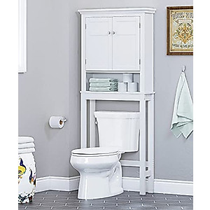 Spirich Home Bathroom Shelf Over-The-Toilet, Bathroom SpaceSaver, Bathroom Bathroom Storage Cabinet Organizer, White with Drawer