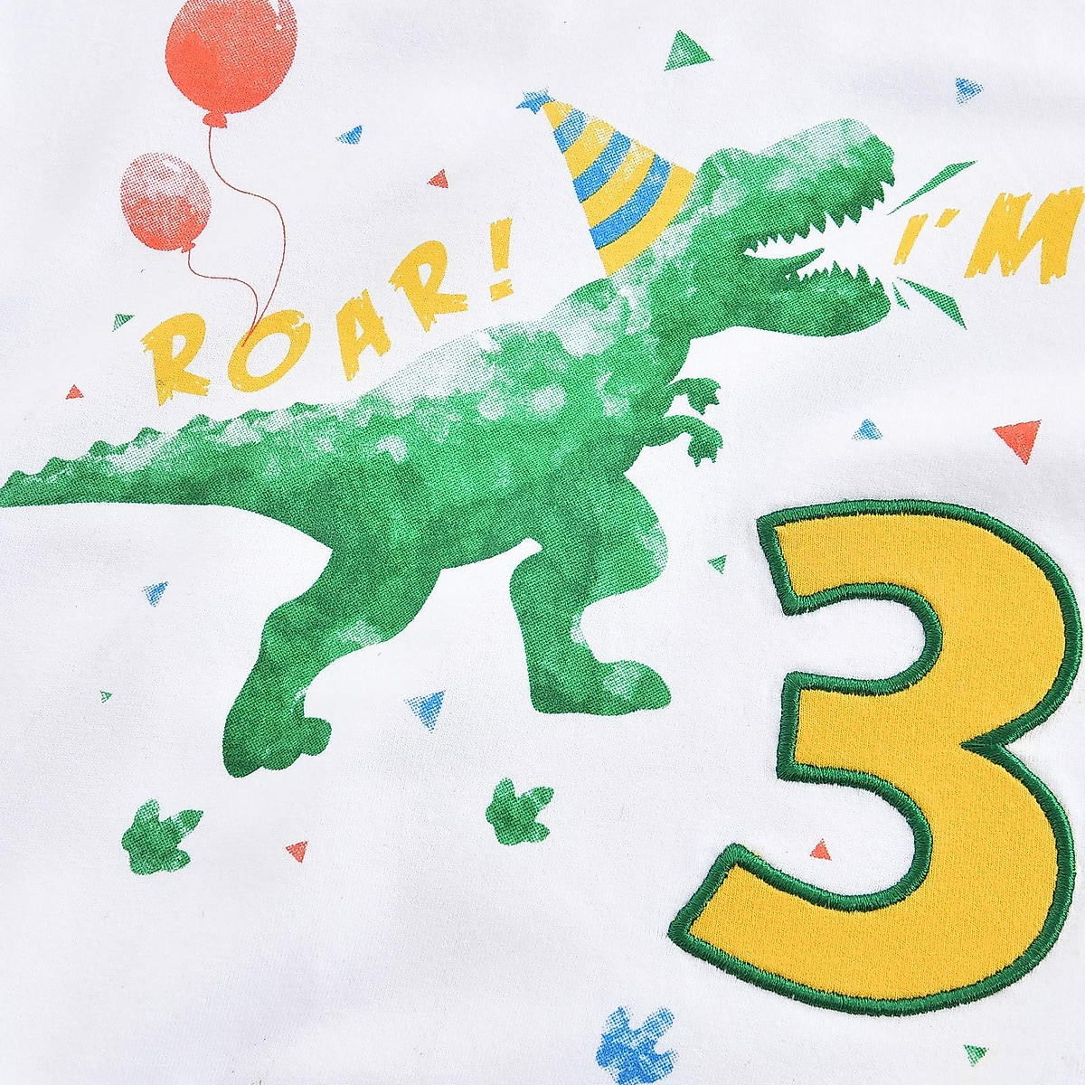 3rd Birthday Boy Shirt Dinosaur Birthday T-Shirt 3 Year Old Toddler Dinosaur Outfit Cotton White Dino Party Shirt Roar I’m 3 Short Sleeve Top Tee Toddler Three Rex T Shirt for Kids