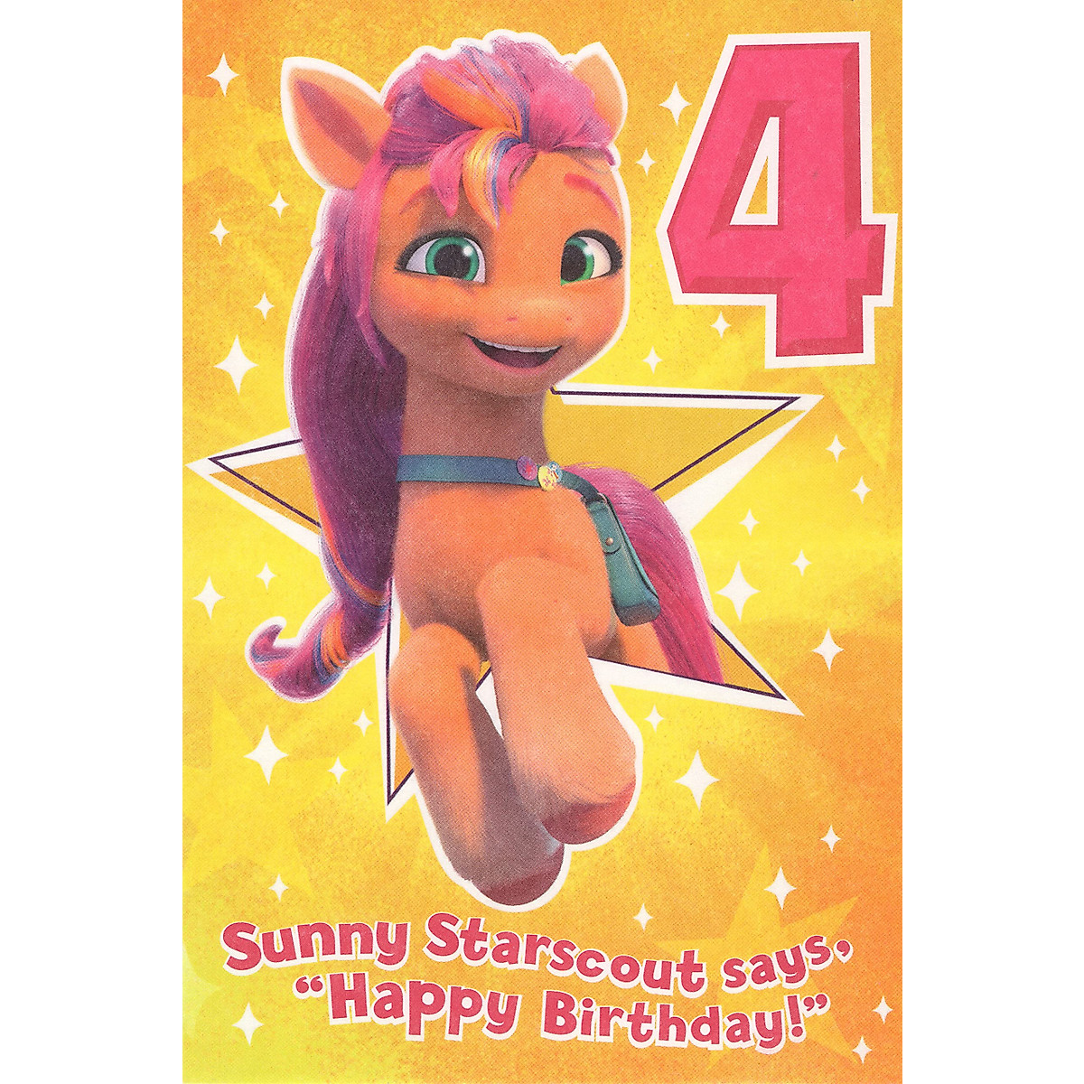 My Little Pony Happy 4th Fourth Birthday Card (Age 4),Sunny Starscout Says, "Happy Birthday!", You Know What You'd Get? A Bright Sunny Birthday That You Wouldn't Forget!,Color Me