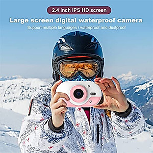 Niaviben Mini Portable Digital Camera for Kid's Waterproof Camera Front and Rear Dual 24 Million Pixel Compact Camera 2.4 Inch Pink