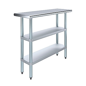 AmGood Stainless Steel Work Table with 2 Shelves | NSF | Metal Utility Table (48" Long x 14" Deep)