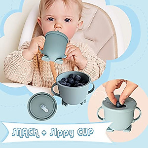 10pcs Baby Feeding Set | Baby Led Weaning Utensils | Includes Suction Bowl and Plate | Baby Feeding Supplies Set | 100% Food Grade BPA Free | Silicone Baby Bib, Spoon, Fork, Sippy Cup (blue)