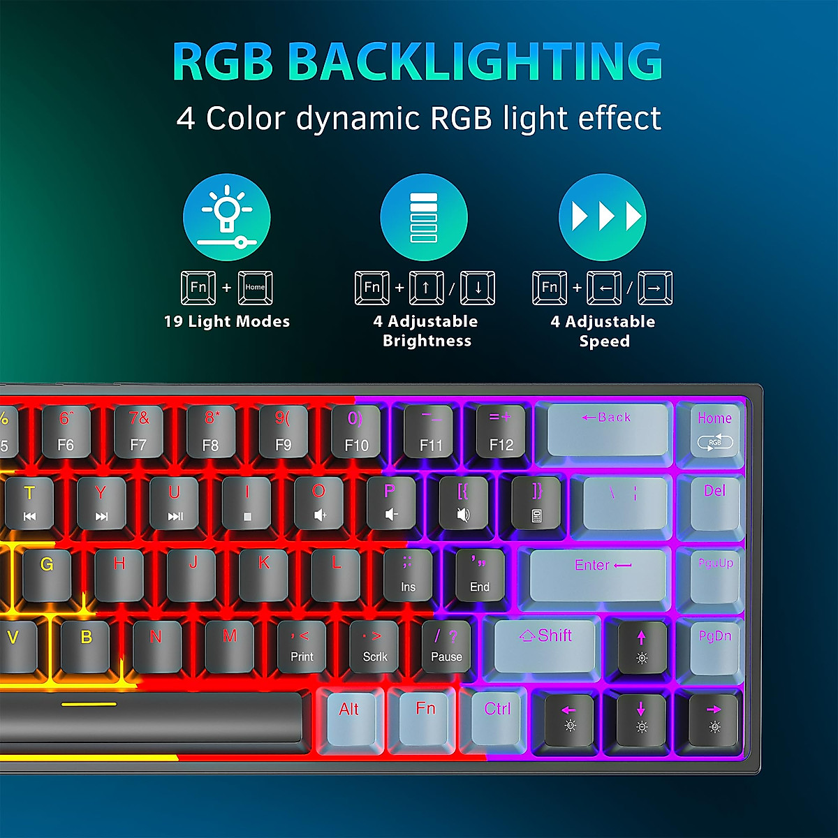 60% Percent Mechanical Gaming Keyboard, RGB Backlit 68 Keys Ultra-Compact Wired Keyboard with Detachable Type-C Cable, Full Anti-Ghost, Blue Switch Portable Mini Keyboard for Windows PC Mac Xbox Gamer