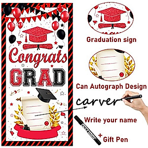 Graduation Party Decorations 2023 Red Congrats Grad Door Cover Class of 2023 Graduation Banner Backdrop for 2023 Grad Indoor Outdoor Party Supplies with A Gift Pen(Red)