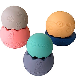 Baby Stacking Toys for Babies 6 9 12 18 Months, Sensory Stackable Baby Blocks Soft Toys, Silicone baby teether chew stacking blocks, Montessori Educational 1 year old toys for boys and girls toddler