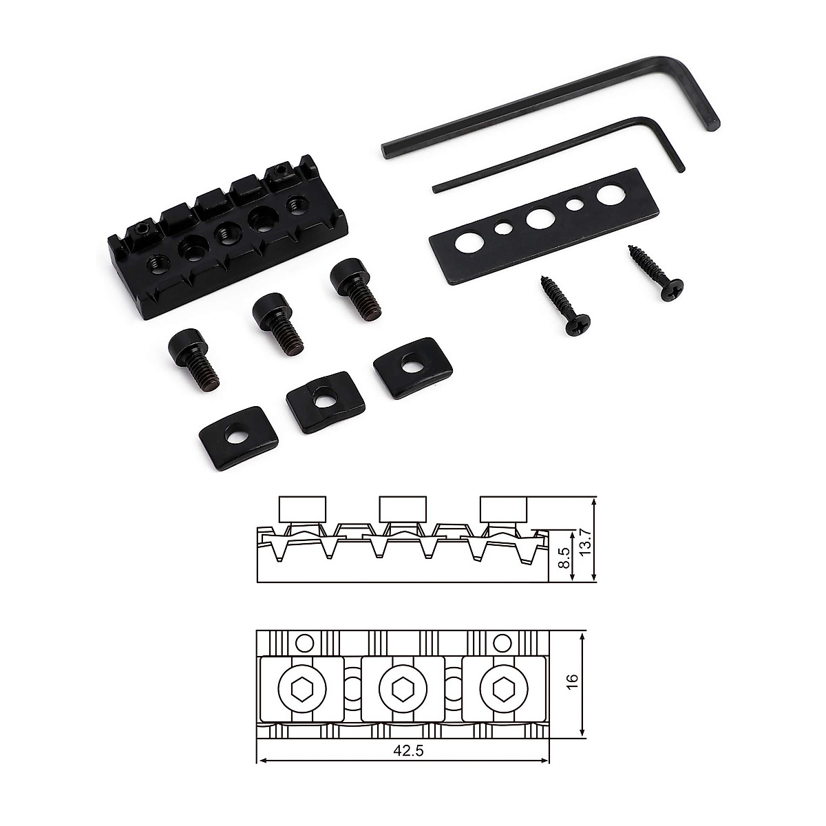 Holmer Guitar String Locking Nut for Floyd Rose Style Adjustable Height Locking Guitar Tremolo Bridge with Mounting Screw Shims and Wrench Black.