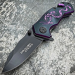 6" Fantasy Dragon Rescue Open Folding Pocket Knife Black W/ Purple Outdoor Survival Hunting Knife for Camping by Survival Steel
