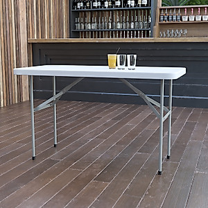 Flash Furniture Elon 4' Rectangular All-Occasion Plastic Folding Event Table, Foldable Portable Banquet Table for Indoor/Outdoor Events, White