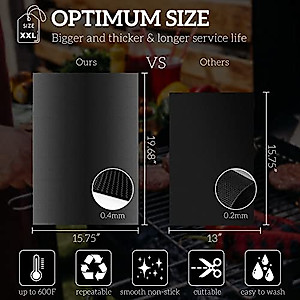 Renook Barbecue Grill Mat (2 Pcs) - [New Upgraded] Heavy Duty Nonstick Reusable BBQ Grilling Mats for Gas Charcoal - Grill Cooking Mats for Outdoor Grill - Oven Liners for Bottom of Oven