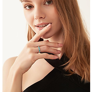 TIGRADE 3MM Titanium Ring Blue Turquoise Engagement Wedding Band for Woman Size 3-13, Silver, Size 7.5