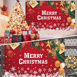 Christmas Decorations, Christmas Party Decorations-Christmas Balloon Arch Garland Kit with Green Red Candy Cane Balloons, Merry Christmas Backdrop Banner Tablecloths for XMAS Decorations Supplies