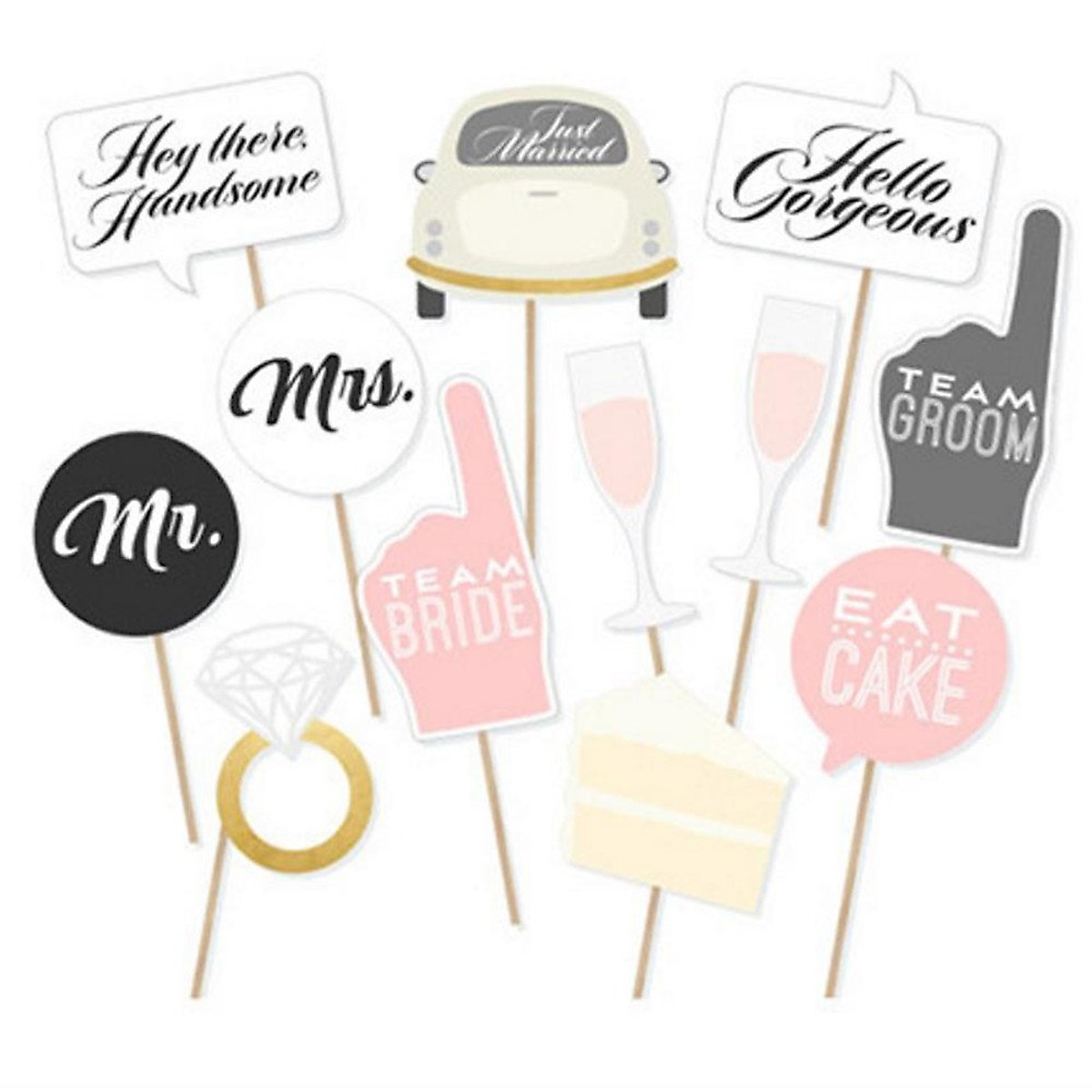 Wedding Party Photo Booth Props Kit, Toshine DIY Photo Booth for Wedding Bridal Shower Party Favor Supplies Pose Sign Dress Up Fun Accessories (12 Pcs)
