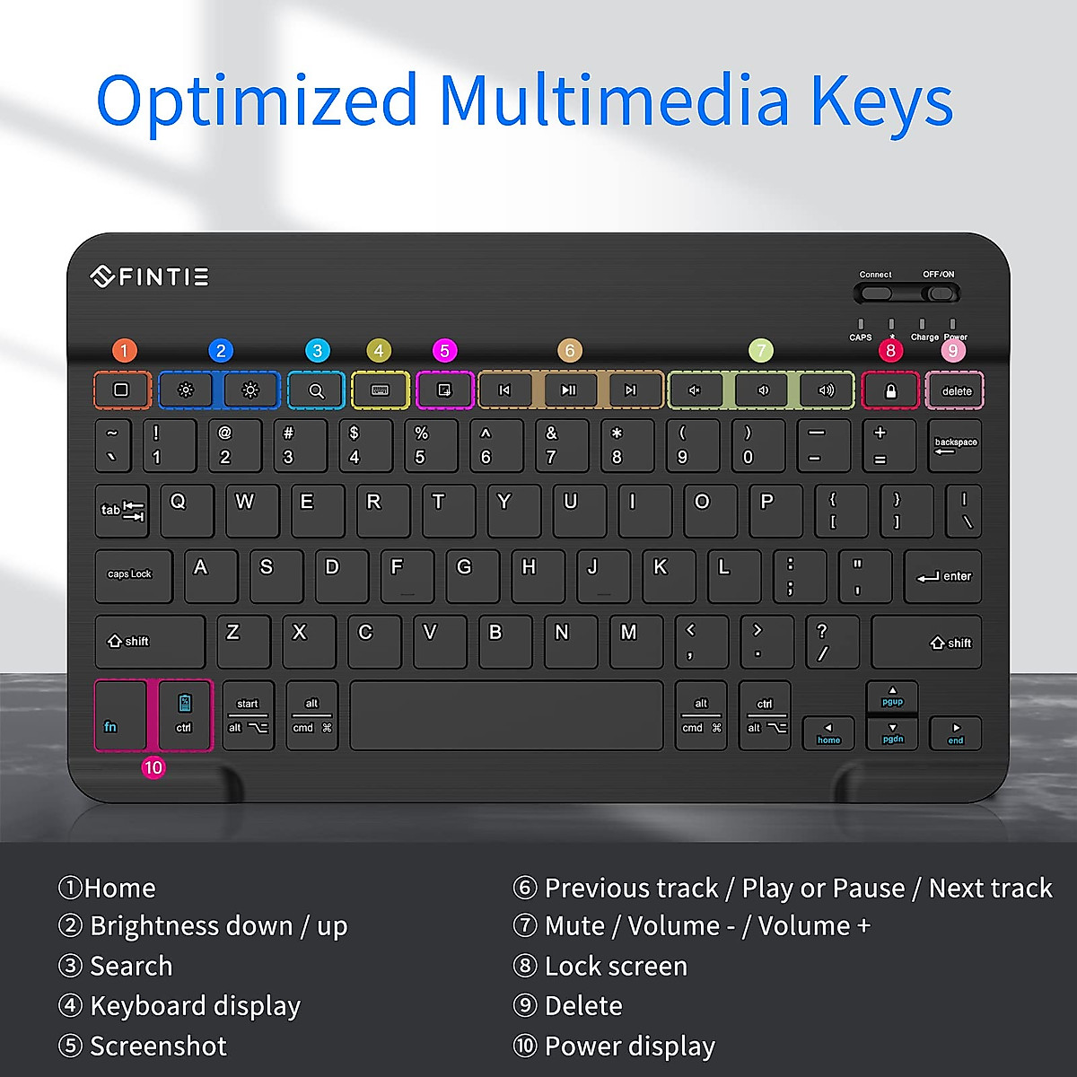 FINTIE 10-Inch Ultrathin Wireless Bluetooth Keyboard for iPad Samsung Tablet, iPhone Smartphone, iOS, Android Tablets Phone, Black