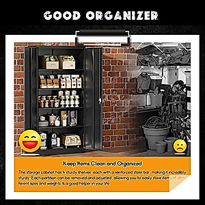 Greenvelly Metal Storage Cabinets 72” Black Garage Steel Storage Cabinet with Doors and Shelves, Metal Tool Cabinet, Steel File Cabinet for Home Office, Basement, Warehouse, Classroom（Anti Tipping）