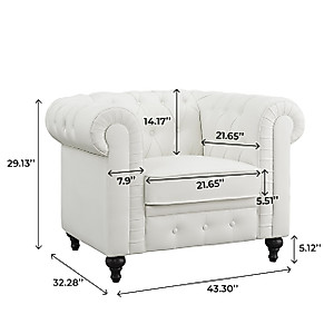 Naomi Home Emery Chesterfield Single Sofa Chair for Living Room, Mid Century Chair with Rolled Arms, Tufted Cushion, Solid Wooden Legs Reading Chairs for Bedroom Comfy Tool-free Assembly – White