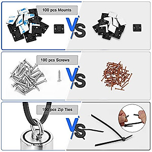 4/5" Zip Tie Mounts with 7.8" Cable Ties and 304 Stainless Steel Screws, Back Self-Adhesive Clips for Wire and Cord Management, Black Squares Cable Wall Anchors, Zip Tie Holders Indoor Or Outdoor