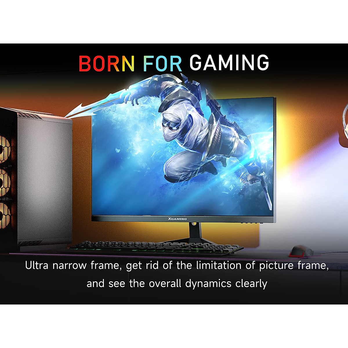 memzuoix 27-Inch QHD Gaming Monitor 165Hz, IPS PC Monitor with Rainbow Lights, 1ms, 99% sRGB, FreeSync G-Sync Compatible, Eye Care, VESA Mountable, HDMI, DisplayPort and Speakers, Black