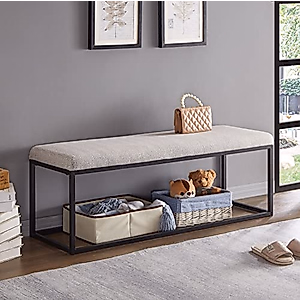 Ball & Cast Modern Upholstered Bench Entryway Bench Ottoman with Metal Frame, 48 Inch Grey
