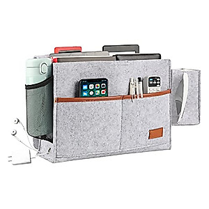 Surblue Bedside Caddy Felt Bed Storage Organizer Hanging Bag with Tissue Box and Water Bottle Pocket for Mattress Sofa Bunk Bed Bed Rails Lightgray