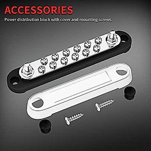 DaierTek 12V Power Distribution Block 2 x 1/4" (M6) Terminal Studs 12 x M4 (#8) Terminal Screws Battery Bus Bar Terminal Block Max 48V Positive & Negative Busbar for Automotive Car Boat
