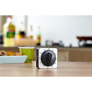 Kitchen Timer 60 Minute Timing with 80dB Alarm Sound Magnetic Countdown Timer Home Cooking Baking Washing Steaming Manual Timer Stainless Steel Face Mechanical Timer