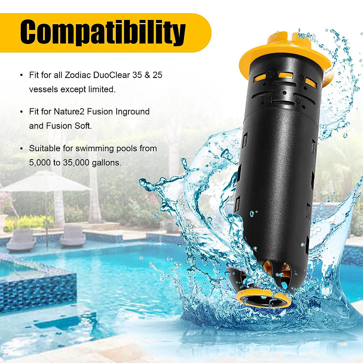 Replacement for Nature2 W28001 W28000 W26001 Pool Mineral Cartridge Fit for All Zodiac DuoClear & Fusion Pool Sanitizers 25 35 Vessels Except Limited Compatible with Pools 5,000-35,000 Gallons