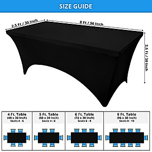 Utopia Kitchen Spandex Tablecloth 1 Pack [8FT, Black] Tight, Fitted, Washable and Wrinkle Resistant Stretch Rectangular Patio Table Cover for Event, Wedding & Parties [96Lx30Wx30H Inch]