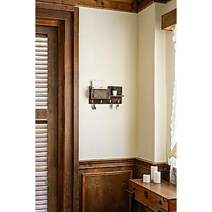 Dahey Key Holder Wall Mounted Mail Holder Organizer with 4 Double Key Hooks for Wall Entryway Decorative Key Rack Shelf Rustic Home Decor for Entryway Mudroom Hallway Kitchen Office, Bronze