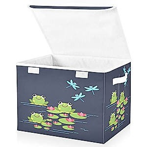 Krafig Cartoon Funny Animal Frog Foldable Storage Box Large Cube Organizer Bins Containers Baskets with Lids Handles for Closet Organization, Shelves, Clothes, Toys