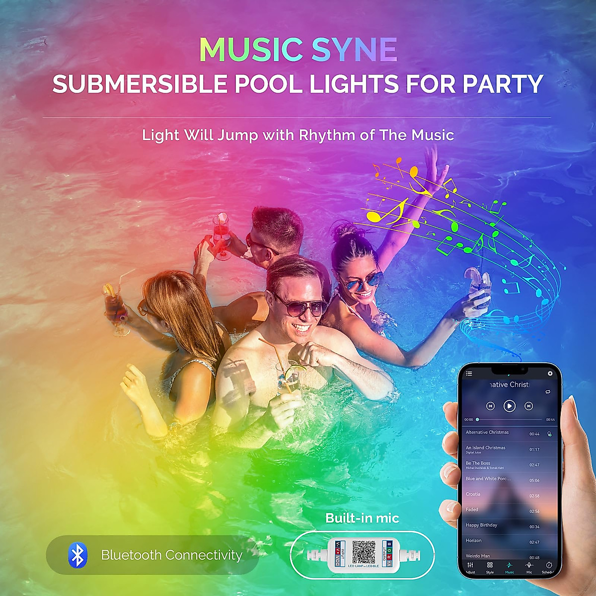 LOFTEK Pool Lights with APP Control, 10W RGB Underwater Submersible LED Lights with IP68 Waterproof, 16 Million Colors, Music Sync, 12V Smart Pool Lights for Inground Above Ground Pool, Hot tub