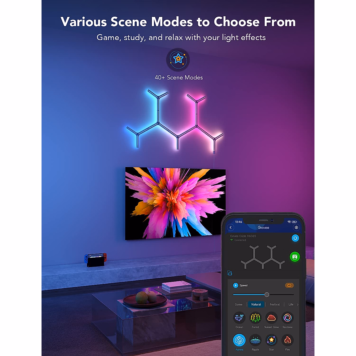 Govee Glide Y Lights, RGBIC LED Gaming Lights for Wall, Smart Wi-Fi Game Lights with Music Sync, DIY and Timer Feature, Gaming Room Lights, LED Lights for Gaming Setup, Wall Lights 7 Pack