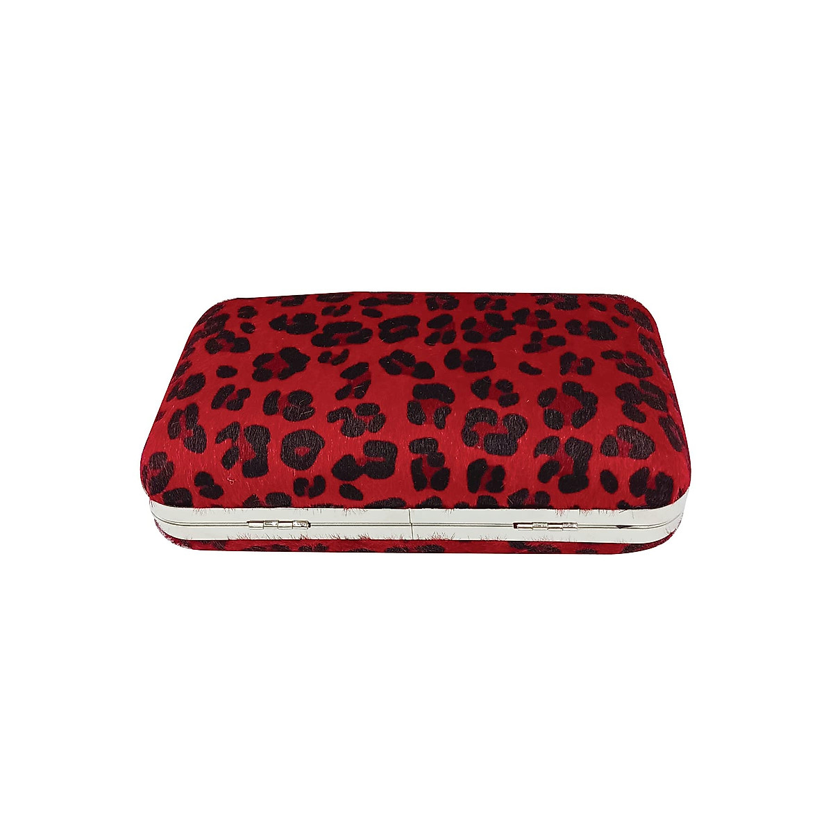 Plush Evening Bag for Women Stylish Leopard Print Handbag Pearl Chain Purse for Party Prom Red