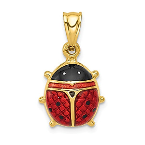 Sonia Jewels 14k Yellow Gold Enameled Ladybug Charm Pendant - 22mm x 11mm