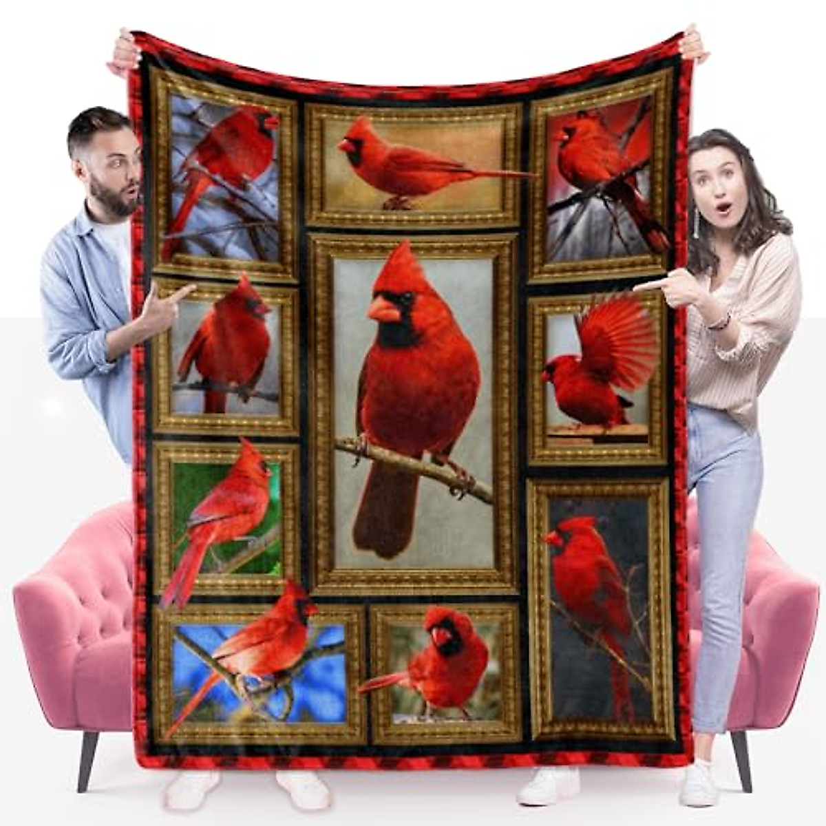 Vcmaluco Cardinal Bird Throw Blanket, Red, 50x60 inch, Acrylic, Casual, Animal Print, High Thermal Performance, Lounging, Napping, Bagged, 1 Count