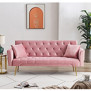 Pink Velvet Sofa Bed with 3 Adjustable Backrests, Chrome Legs - Convertible, Folding Sleeper Couch for Living Room, Office