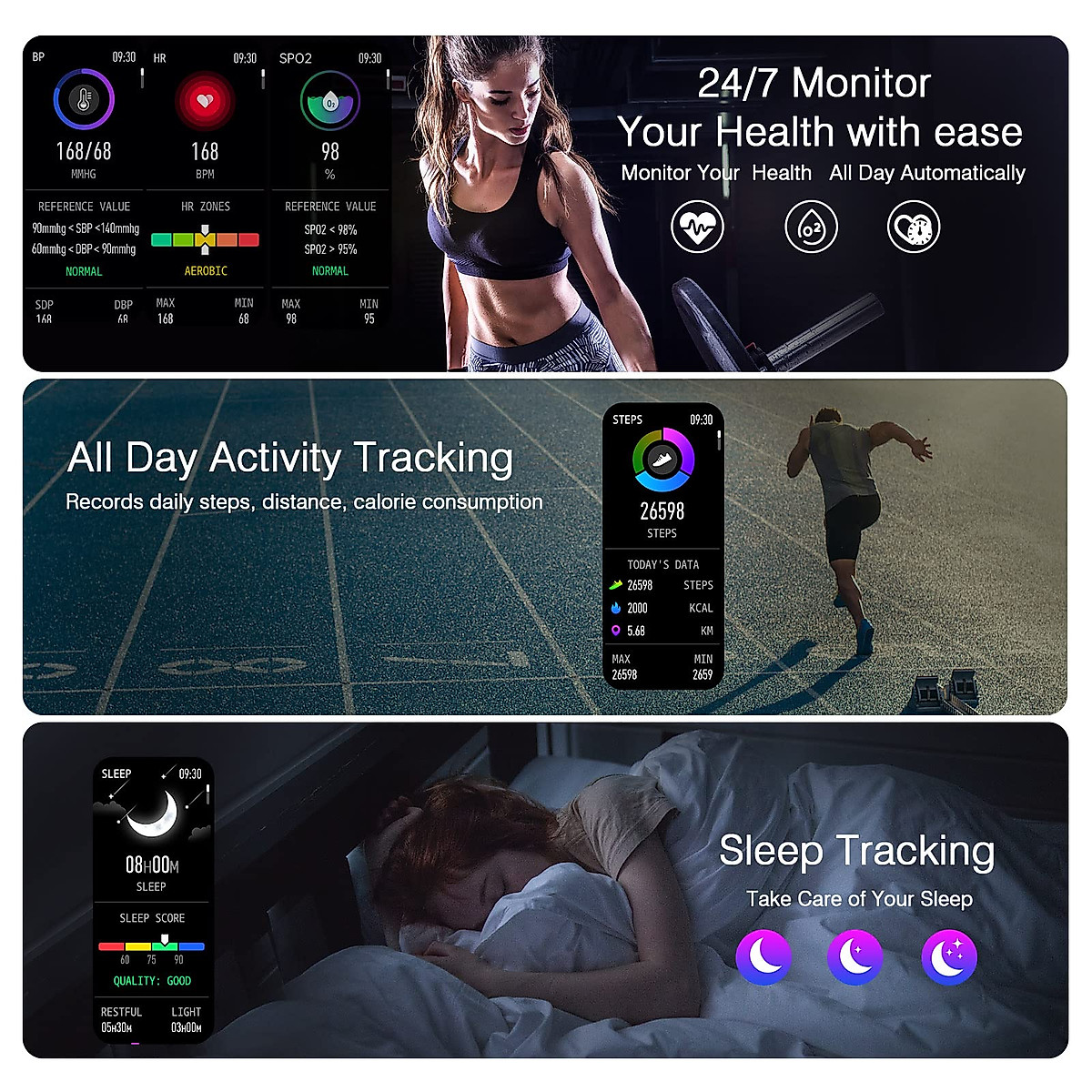 Choiknbo Smart Watch Make/Answer Call for Android iOS Phones 1.9'' Fitness Tracker with Heart Rate Blood Pressure SpO2 Sleep Monitor IP67 Bluetooth Receive SMS Messages Sport Step Activity Trackers