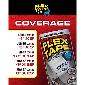 Flex Tape, MAX, 4 in x 25 ft, White, Original Thick Flexible Rubberized Waterproof Tape - Seal and Patch Leaks, Works Underwater, Indoor Outdoor Projects - Home RV Roof Plumbing and Pool Repairs