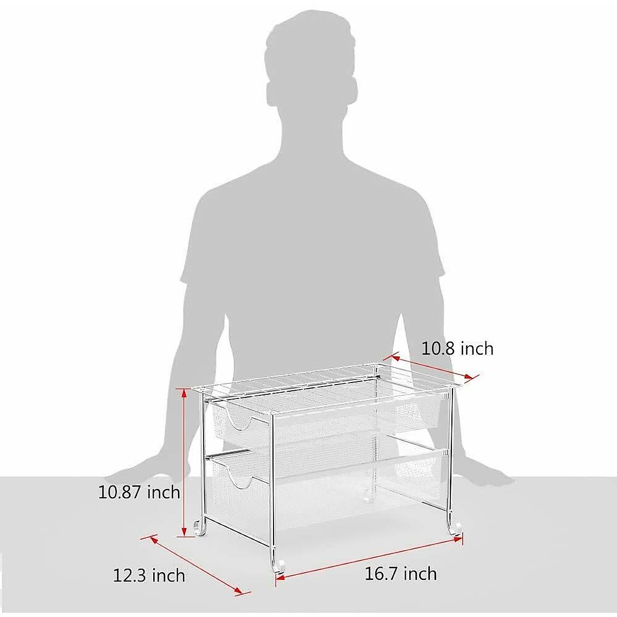 Stackable 2-Tier Under Sink Cabinet Organizer with Sliding Storage Drawer, Pull Out Cabinets Organizer Shelf Baskets, for Kitchen, Pantry, Under The Sink, Cabinet, Bathroom, Silver