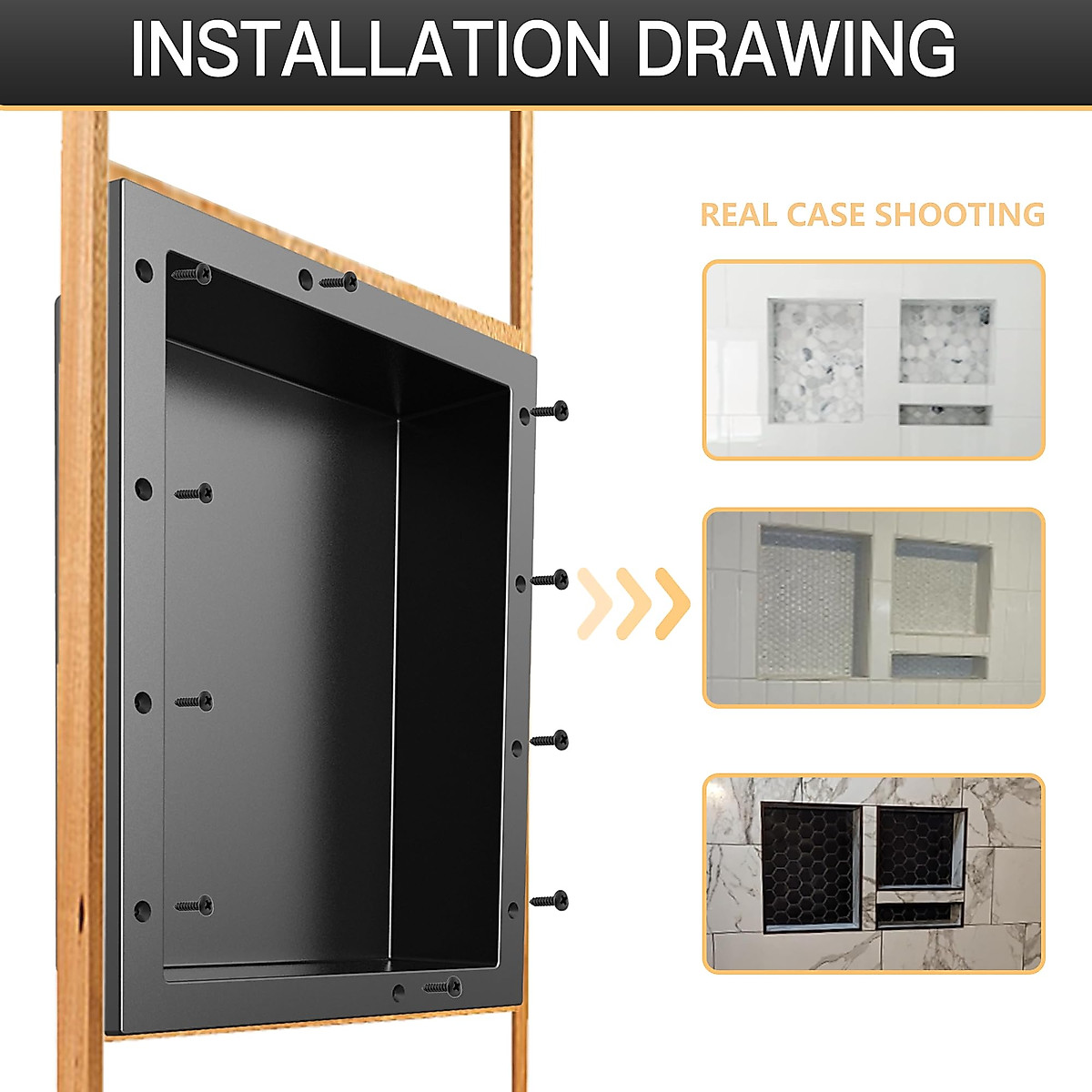 XZETORA Shower Niche SMC Material 40(20+14+6) X16in Niche for Shower Wall Shower Niches Ready for Tile Shower Niche Shelf
