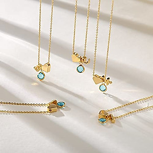 Ursilver Heart Initial Necklaces for Women, 14K Gold Plated Heart Initial E Necklace Dainty Heart Initial Topaz Pendant Birthstone Necklace April Birthstone Jewelry Necklaces for Women