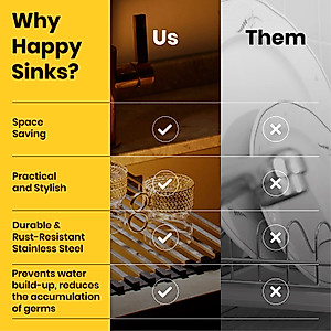 Happy Sinks Roll Up Dish Drying Rack - Foldable Stainless Design for Maximizing Kitchen Space - Over Sink Rack - Stainless Steel Over Sink Dish Drainer 18.1" x 12.6" - Drying Rack Kitchen (Steel)