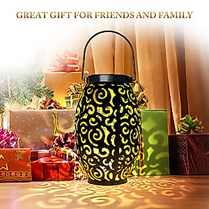 2 Pack Solar Lanterns Outdoor Waterproof - Metal Hanging Solar Lights, Solar Powered LED Lantern Decorative for Patio Yard Porch Pathway Walkway Tabletop Lawn and Garden Lighting (Black)