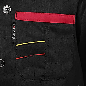 iiniim Unisex Chef Coat Women Men Short&Long Sleeve Chef Jacket Double-Breasted Kitchen Cooking Chef Uniform Black Red Cuffs Medium
