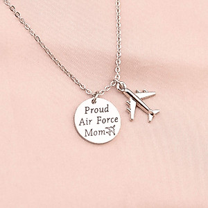 LQRI Airforce Mom Gift Proud Air Force Mom Necklace Airplane Charm Military Deployment Gift Long Distance Relationship Necklace for Mother (silver)