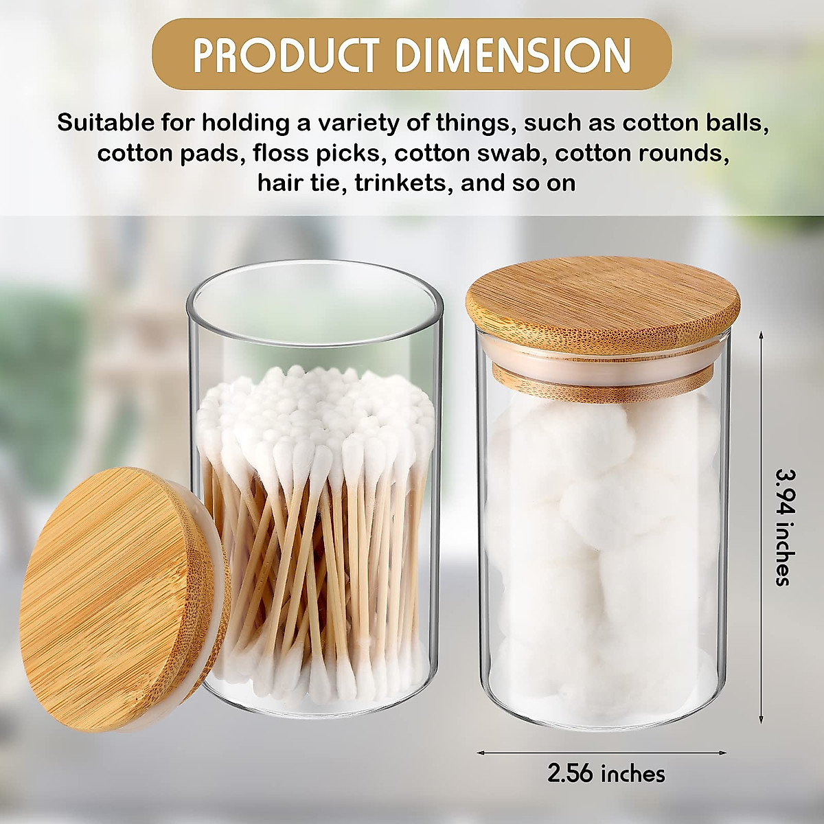 Irenare 6 Pack Glass Apothecary Jars with Lids Bamboo Bathroom Accessories Cotton Balls Pads Swabs Holder Jar Bathroom Canisters for Vanity Accessories Storage