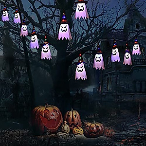 BVPKTO Halloween Decorations, 5-Pack LED Lantern String Lights, Wizard Hat Ghost Hanging Lights, Spooky Atmosphere Halloween Party Decorations for Indoor Porches or Patio Gardens (Ghost)