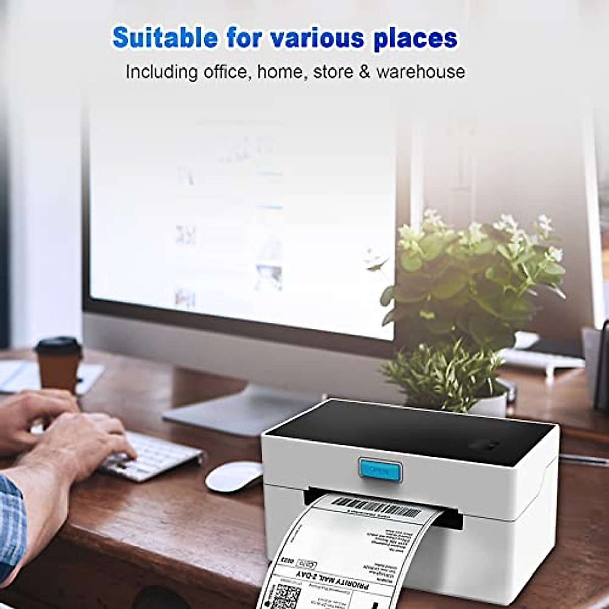 TEROW Thermal Shipping 4x6 Label Printer: Desktop Label Printers with 160mm/s High-Speed Printing and Auto Label Detection Compatible for Small Business, Warehouse and More (with a Label Holder)