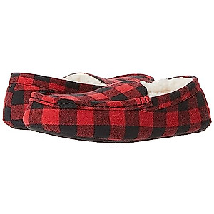 Amazon Essentials Men's Moccasin Slipper, Black Red Buffalo Check, 13