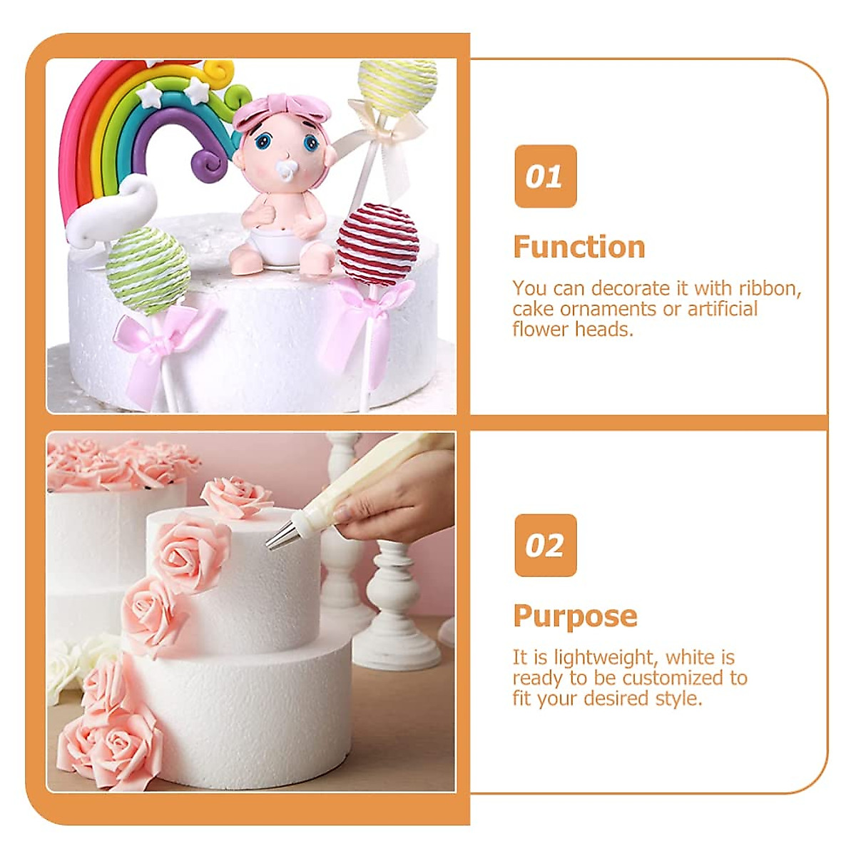 SHERCHPRY 4pcs Craft Shapes Foam Wedding Decor Cake Decorating Foams Cake Simulated Cake Model Cake Practice Round Cake Dummies 6 Cake Tier Faux White Flowers Practice Tools To Rotate