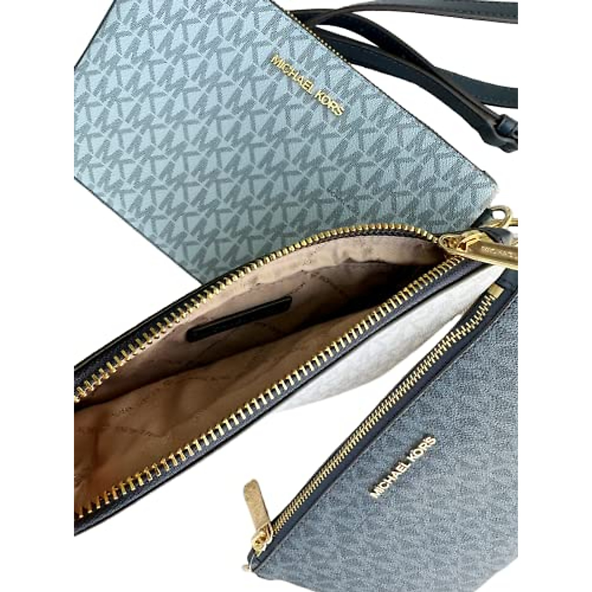 Michael Kors Jet Set Item Medium Triple Pouch Crossbody Bag Navy Blue White MK